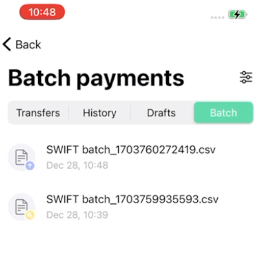 Batch payments (Mobile Interface)